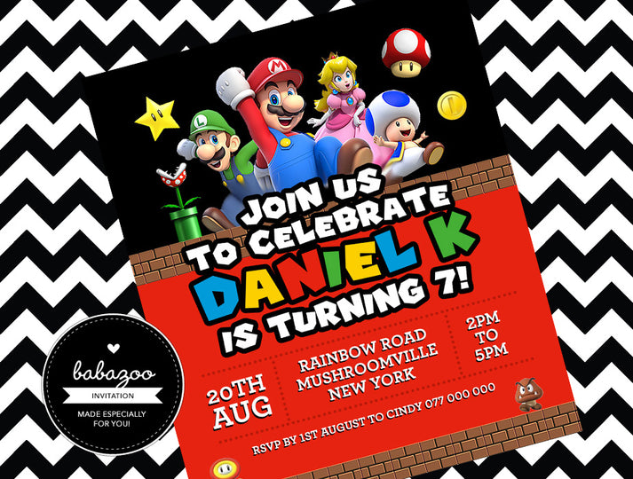 Mario brothers Invitation (Style 1) – Babazoo Parties